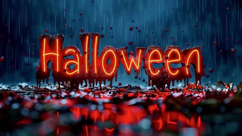 Halloween Title Dripping Blood Under the Rain Stock Footage - Video of ...