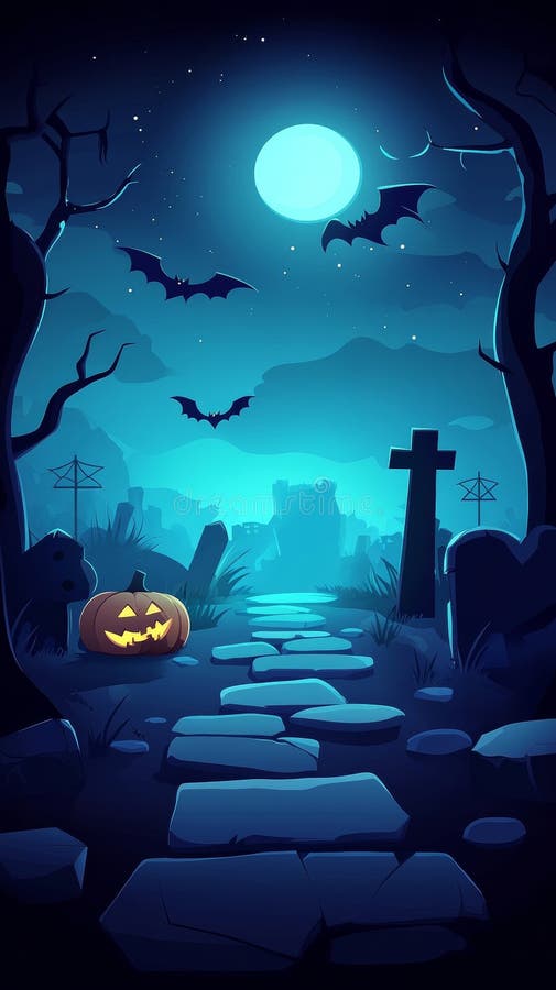 A Halloween Trail Winding through a Creepy, Dark Forest Illuminated by ...