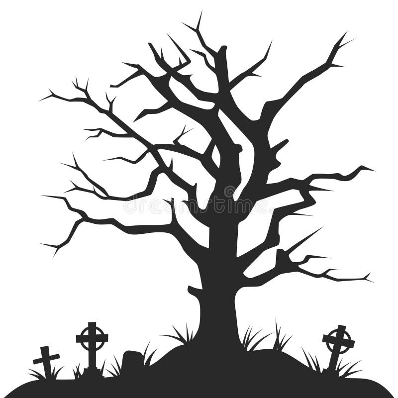 Halloween Tree Silhouette Illustration Stock Vector - Illustration of ...