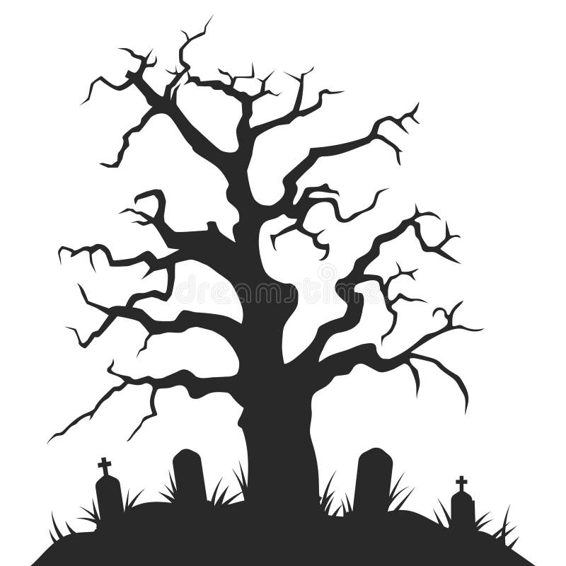 Halloween Tree Silhouette Illustration Stock Vector - Illustration of ...