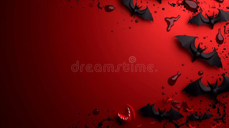 Halloween Vampire Fangs and Bats on Red Background 3D Rendering Stock ...