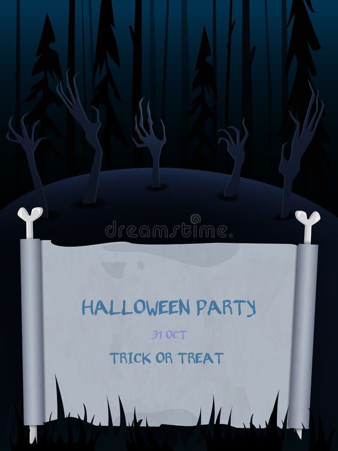 Halloween Vector Background with Dark Forest, Creepy Hands and Empty ...