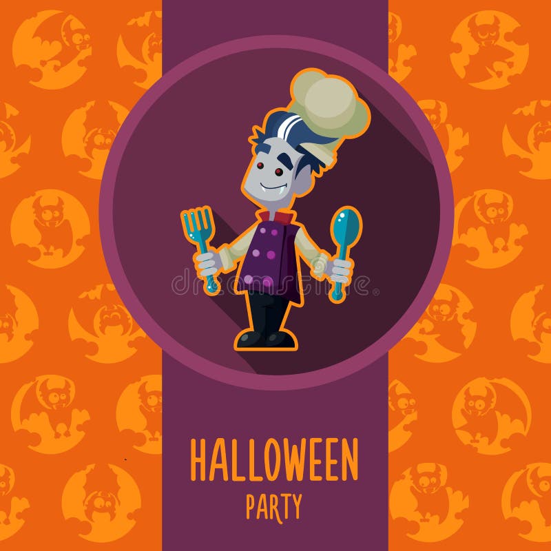 Halloween Vector Illustration in Style Flat about Vampire Chef Stock ...