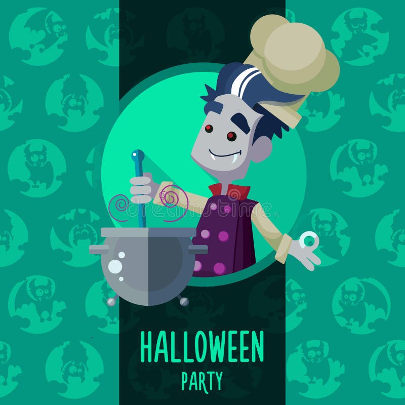 Halloween Vector Illustration in Style Flat about Vampire Chef Stock ...