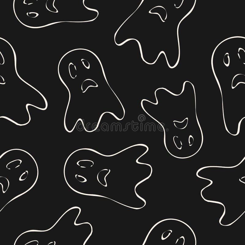 Halloween Vector Seamless Pattern. Black and White Texture with Scary ...
