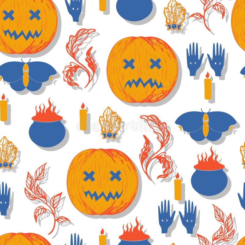 Halloween Vector Seamless Pattern. Seasonal Jack O Lantern with Candles ...