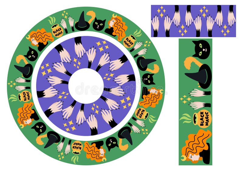 Halloween Vector Set of Frames Vector Pattern Brushes with Witches ...