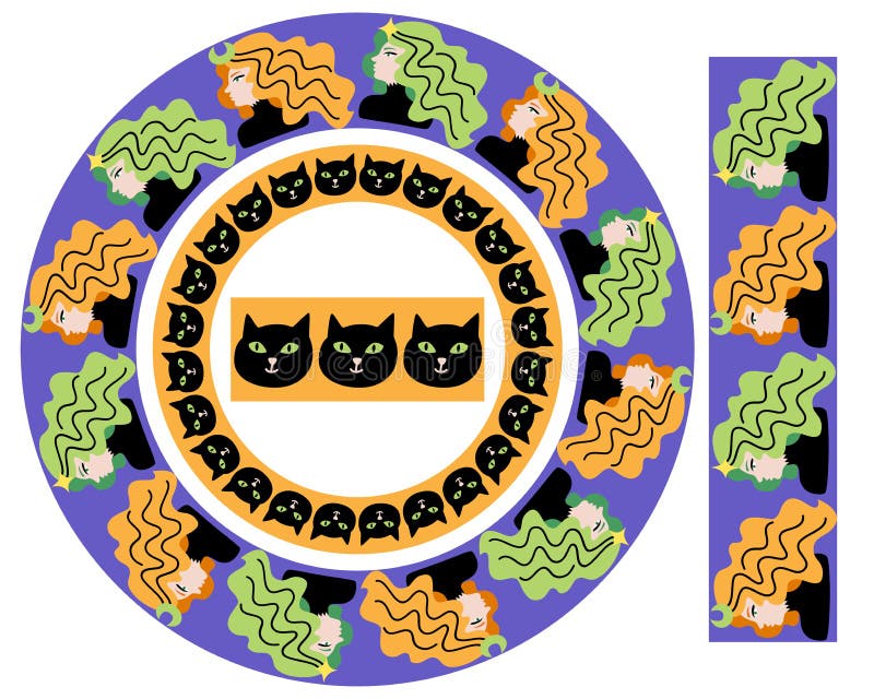 Halloween Vector Set of Frames Vector Pattern Brushes with Witches and ...