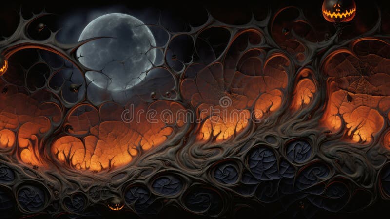 Halloween Wallpaper with a Full Moon and Pumpkins Stock Illustration ...