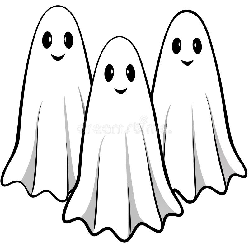 Halloween White Spooky Ghosts with Shadow - 3D Render Stock Vector ...