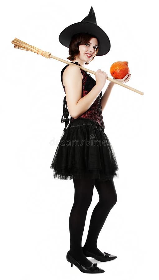 A Halloween Witch Sitting on a Broom Stock Image - Image of figure ...