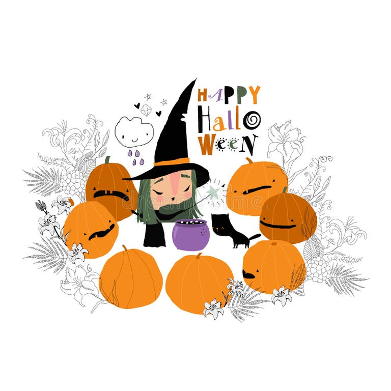Halloween Witch Cooks a Magic Potion in a Cauldron Stock Vector ...