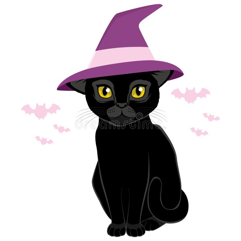 Halloween Witch Hat Black Cat Stock Vector - Illustration of scary ...