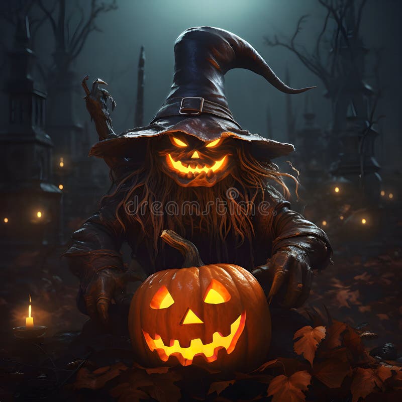 Halloween Witch with Jack-o -Lantern Stock Illustration - Illustration of supernatural, creepy ...