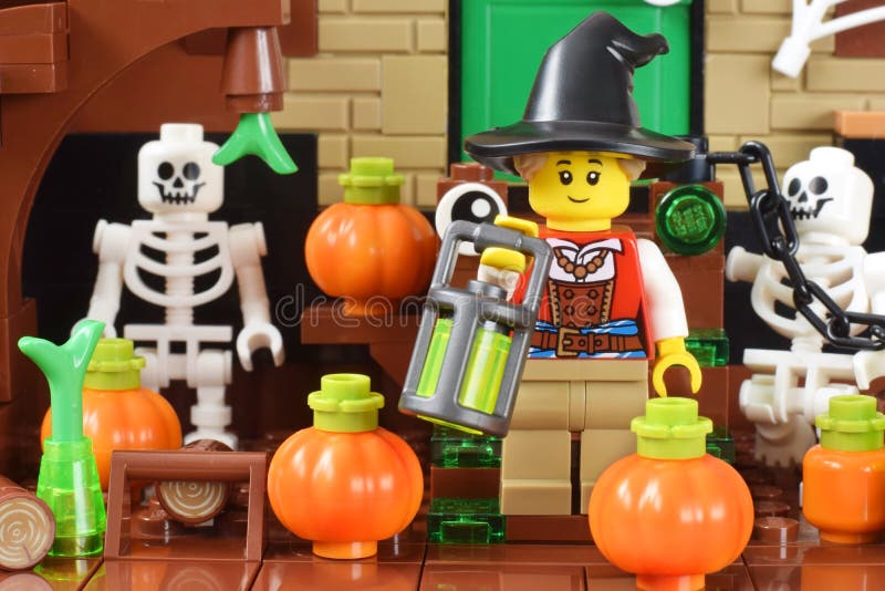 Halloween Cute Witch Lego Minifigure with Lamp Editorial Photography ...