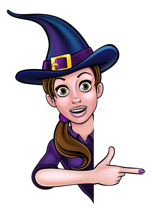 Halloween Witch Pointing at Sign Stock Vector - Illustration of ...