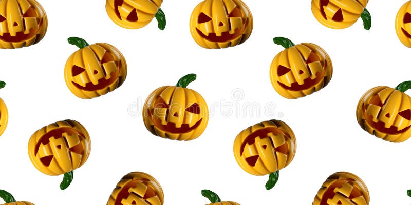 Halloween Yellow Scary Pumpkin Seamless Pattern on White Background ...