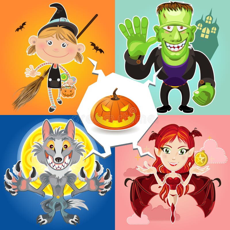 Halloween-Zeichentrickfilm-Figuren Vektor Abbildung - Illustration von ...