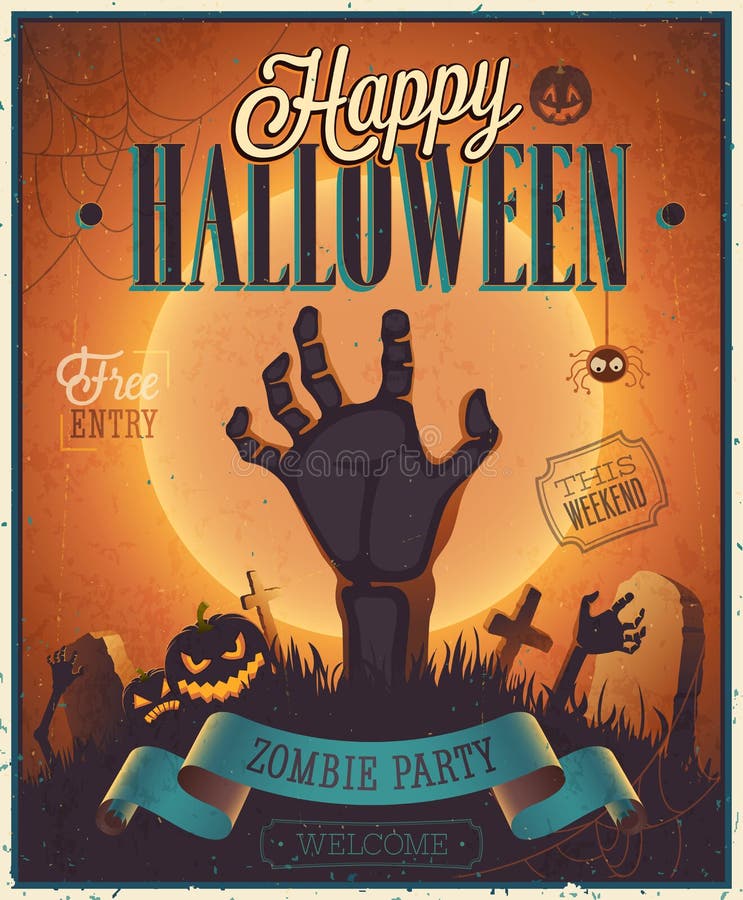 Halloween Zombie Party Poster. Stock Vector - Illustration of hand ...