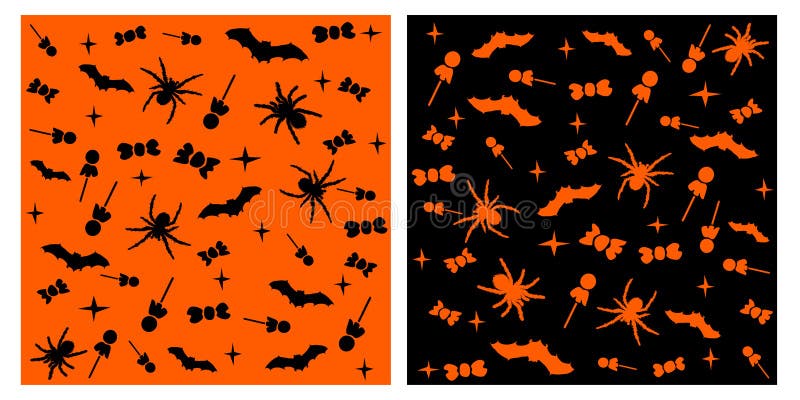 Hallowen Seamless Pattern Bat Spider Sweets Illustrations Orange Color ...