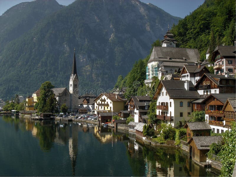 Hallstad Austria Postcard Picture Stock Image - Image of summer ...
