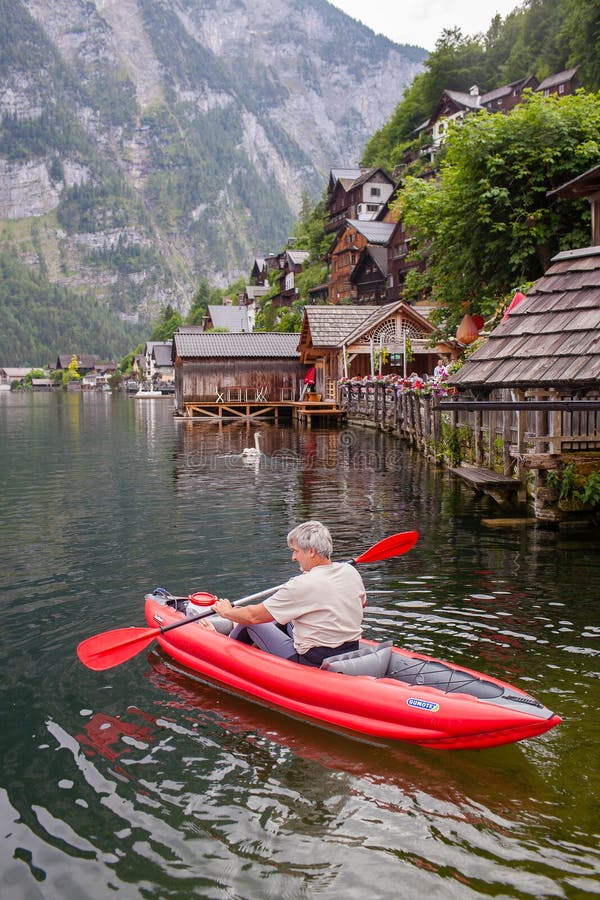 Hallstatt, Austria - May 31, 2018: Funicular Climbs Up the Railway ...