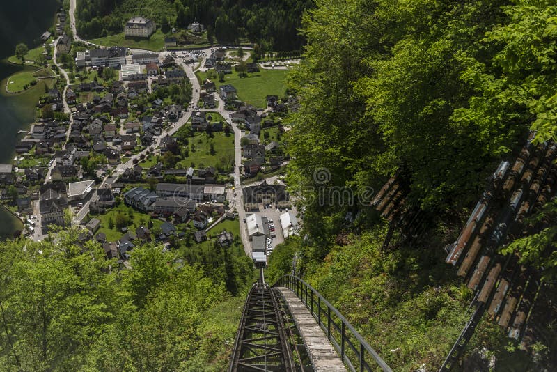 Hallstatt City from the Salt Mine Funicular Railway Stock Image - Image ...