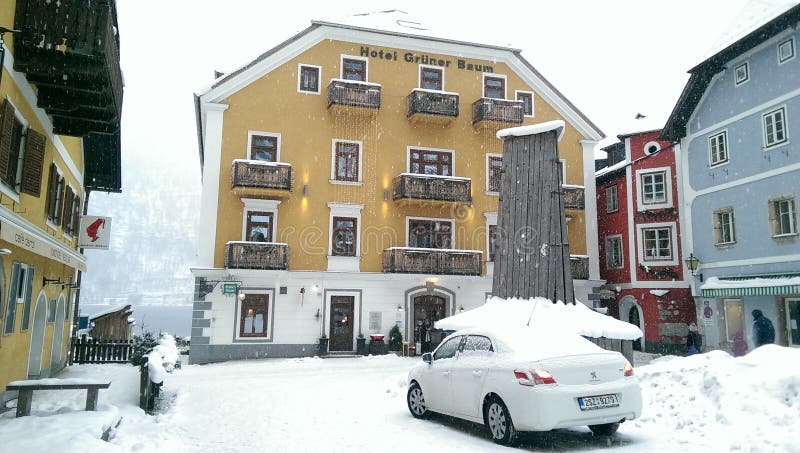 Hallstatt in Snow View, Austria Editorial Stock Image - Image of ...
