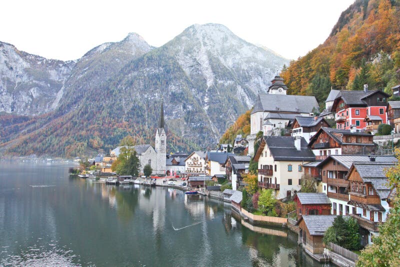 Hallstatt town in Autumn stock image. Image of landscape - 42364649