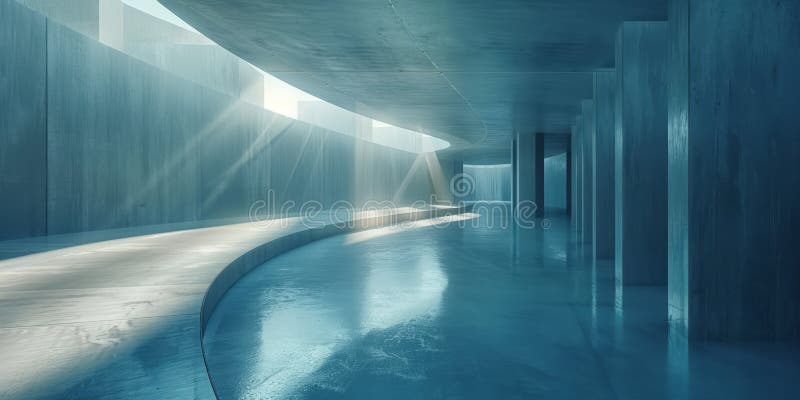 A Hallway Bathed in Light from a Spotlight Above, Creating Shadows and ...