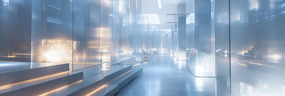 A Hallway Brightly Lit by a Single Overhead Light Fixture Stock Photo ...