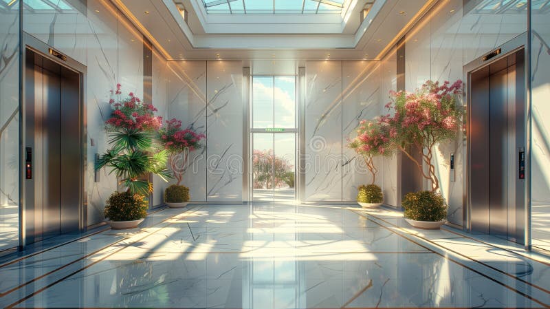 Two Elevators Can Be Found in the Building Hallway Stock Image - Image ...