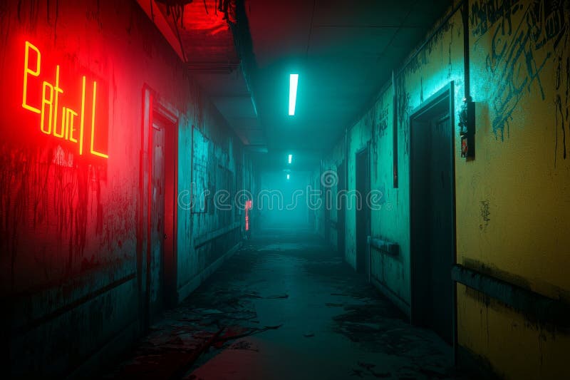 The Hallway between Buildings at Night with a Street Light Stock Photo ...
