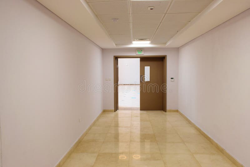 Hallway with Celling and Double Door Half Open Stock Image - Image of ...