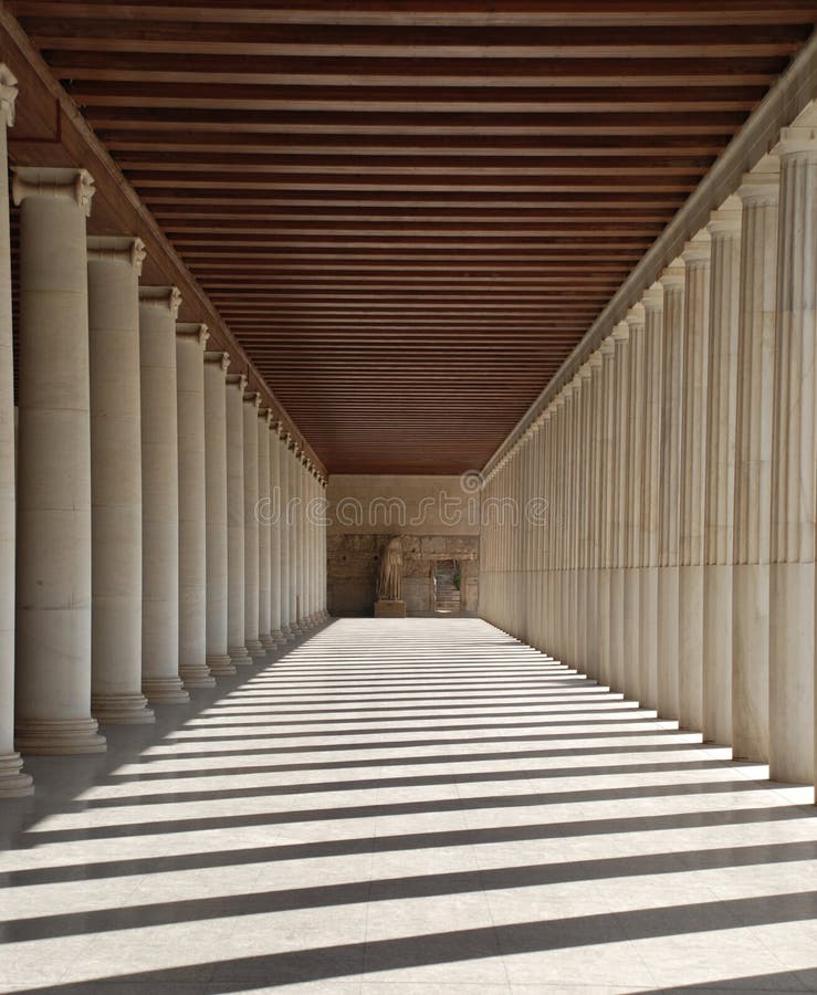 Hallway and Columns in Athens, Greece Stock Image - Image of long ...