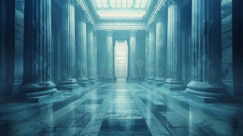 Hallway with Columns and Skylight Stock Image - Image of skylight ...