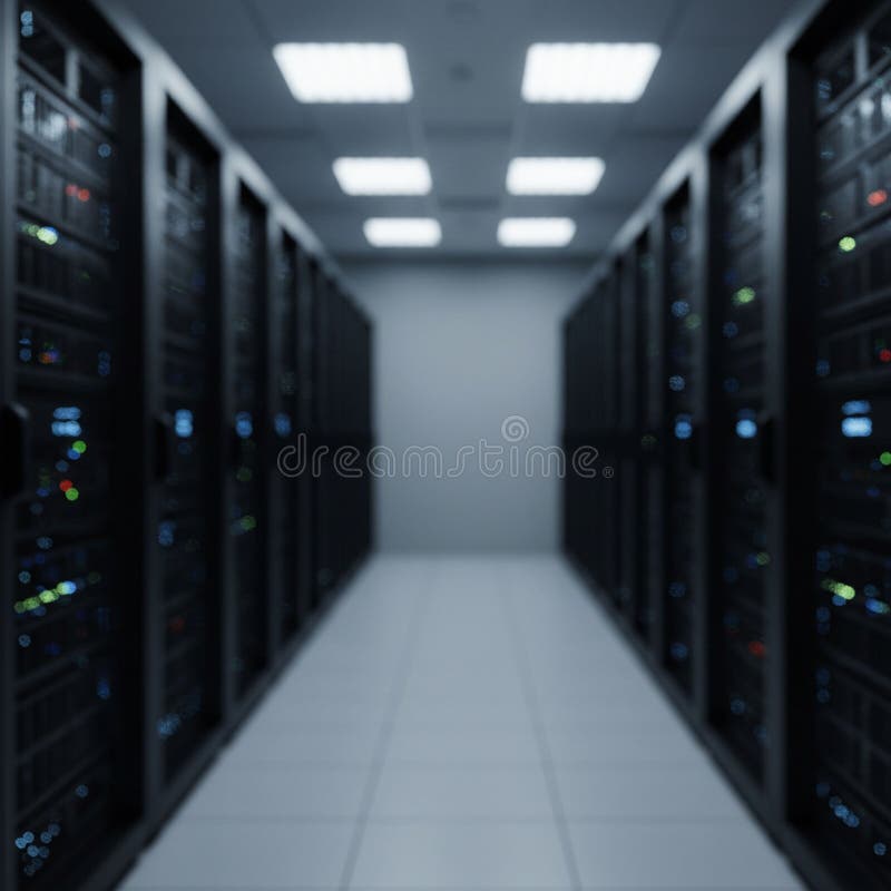 A Hallway in a Data Center with Server Racks on Both Sides. the Racks ...