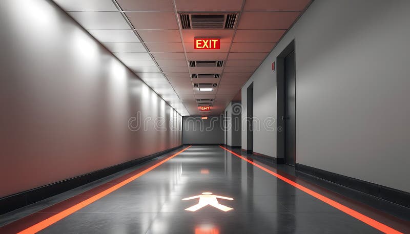 Hallway Exit Sign, Emergency Escape and Safety Route Generative AI ...