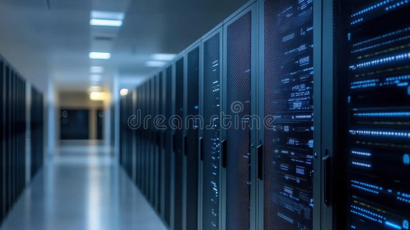 A Hallway Filled with Numerous Servers, Showcasing a Modern Server Room ...