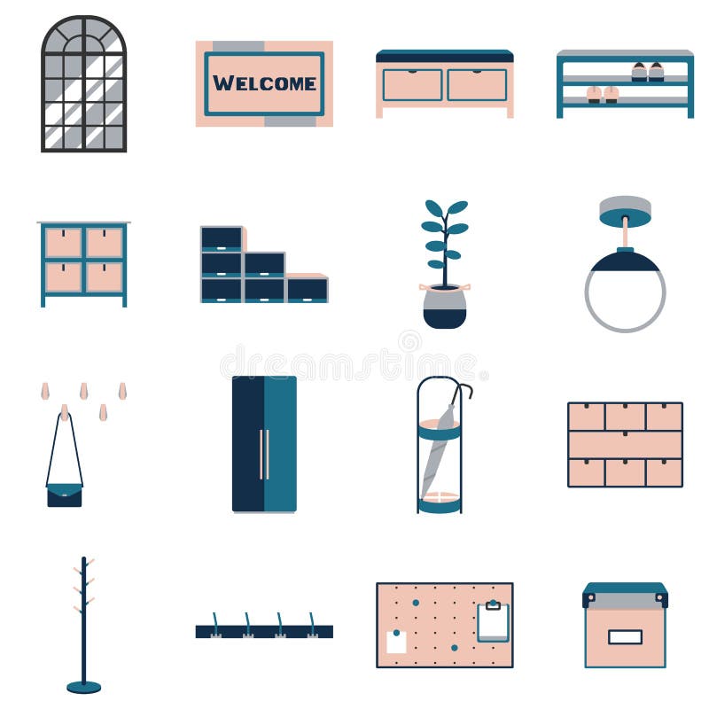 Hallway flat icon set stock vector. Illustration of board - 181387581