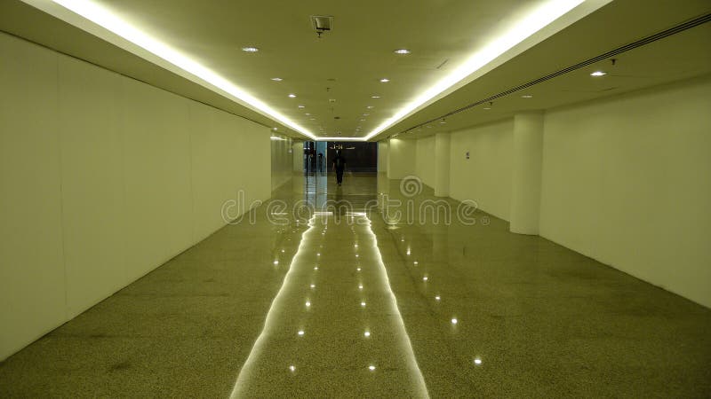 Hallway with the Floor Reflection Stock Image - Image of lights, space ...