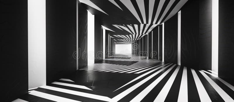 The Hallway Has Black and White Striped Geometric Patterns for a ...