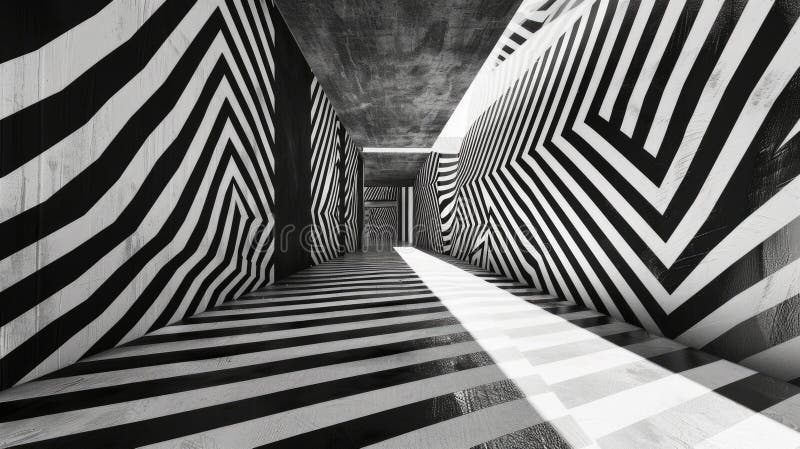 Abstract Black White Geometric Patterned Hallway Optical Illusion Stock ...