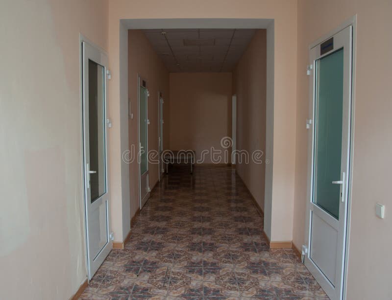 Hallway in a Hospital at Warm Colors Stock Photo - Image of laboratory ...