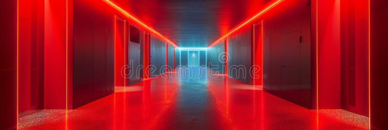 A Hallway Illuminated by Red Lighting in a Dimly Lit Room Stock Image ...