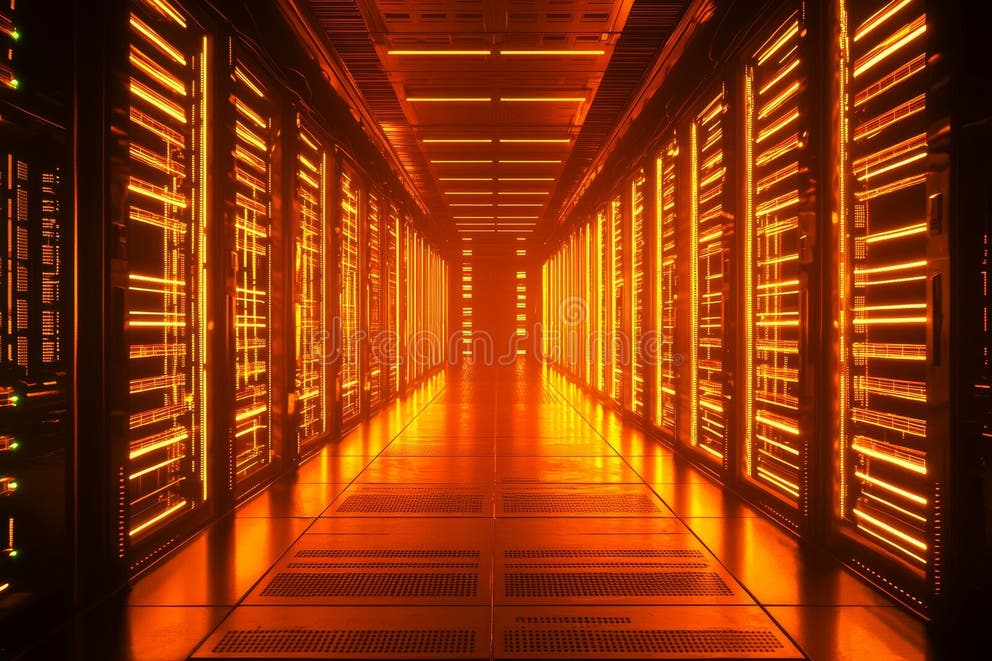 Hallway with Illuminated Server Racks in a Futuristic Data Center Stock ...