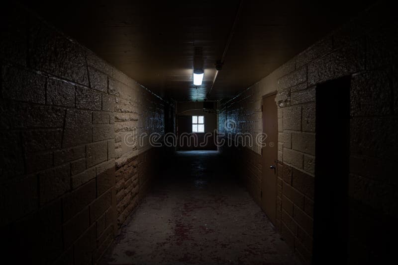 Hallway Inside an Old Building Illuminated by Lamp Light. Stock Image ...