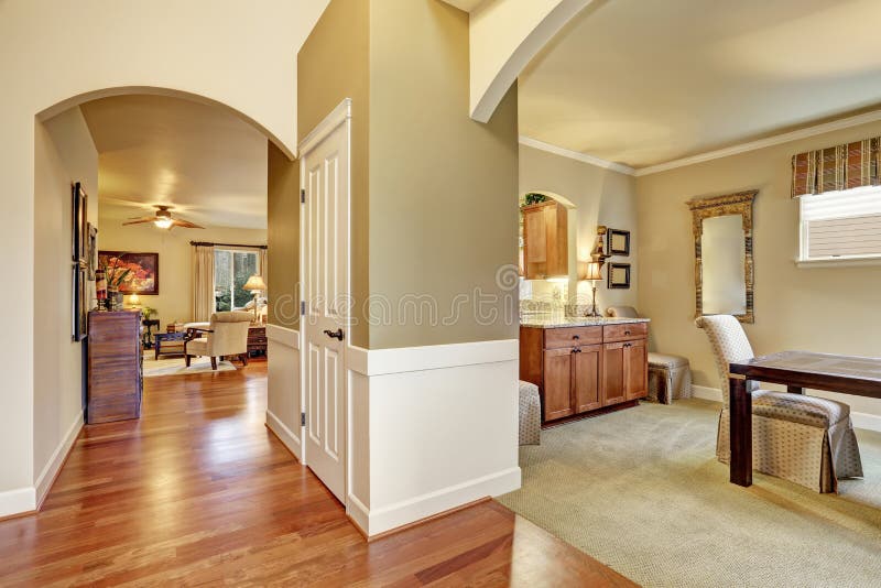 Hallway Interior with Beige Walls and Hardwood Floor Stock Image ...