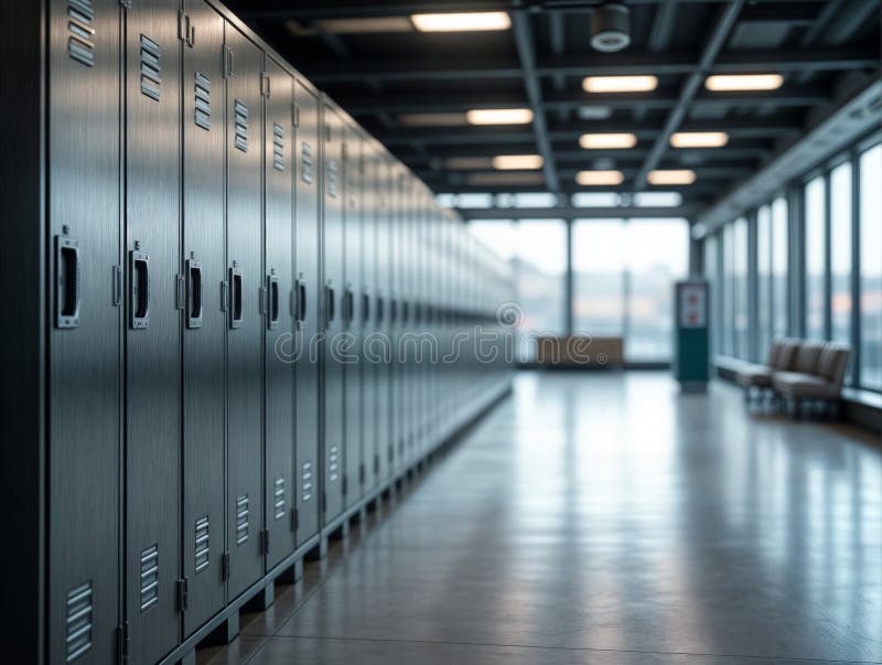 Hallway Lined with Lockers in a Modern Building during Daylight Hours ...