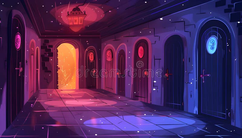 Hallway with many doors stock illustration. Illustration of corridor ...